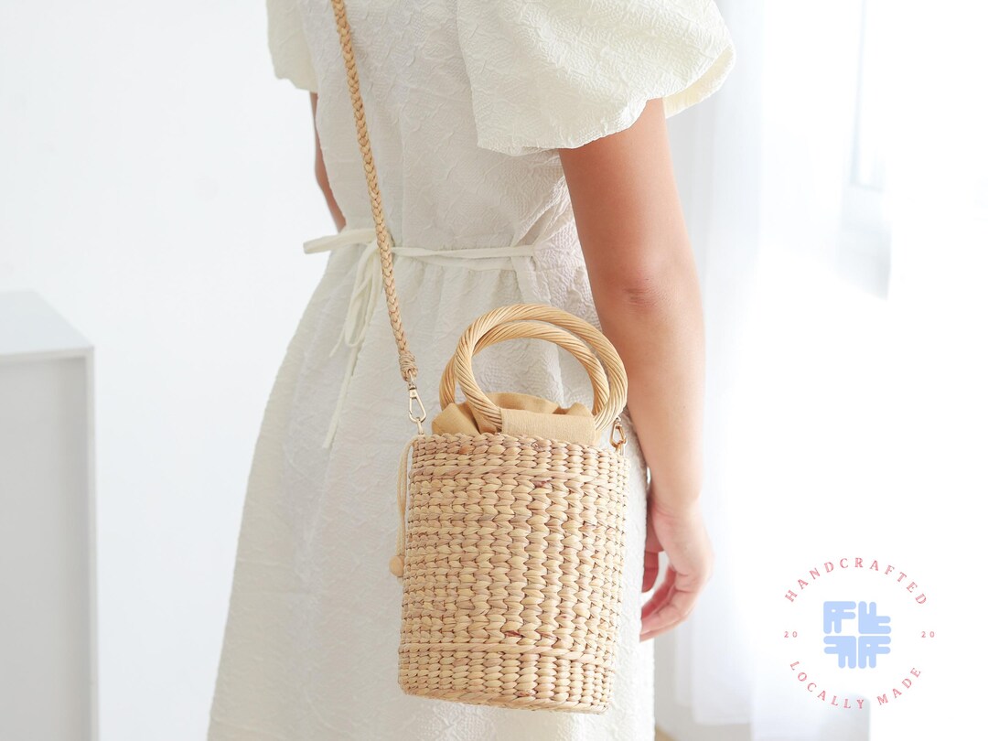Straw Woven Bucket Bag Crossbody Bag, Wicker Bucket Handbag With ...