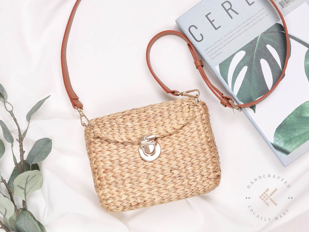 Small Crossbody Straw Bag, Woman Purse Summer, Woven Handbag Vegan ...