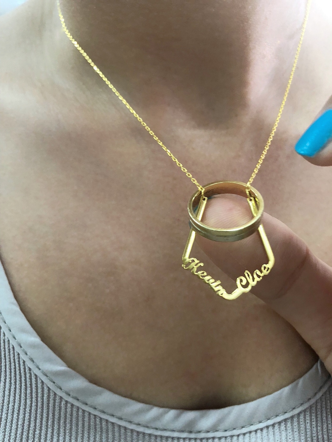 Custom Name Necklace Holder, Personalized Ring Keeper Pendant ...