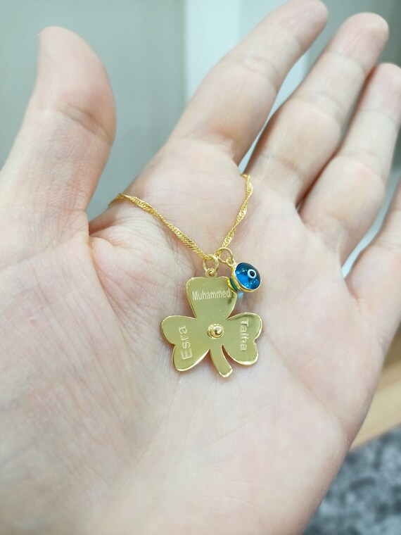 Three Leaf Clover With Name Necklace Personalized Lucky - Etsy