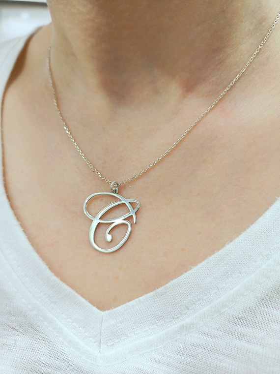 Cursive Letter Necklace Personalized Letter Jewelry Sterling - Etsy