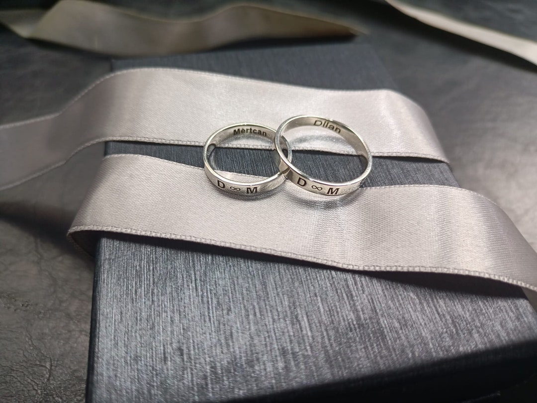 Couple Ring Set , Engraved Couples Ring , Promise Rings for Her and Him ...