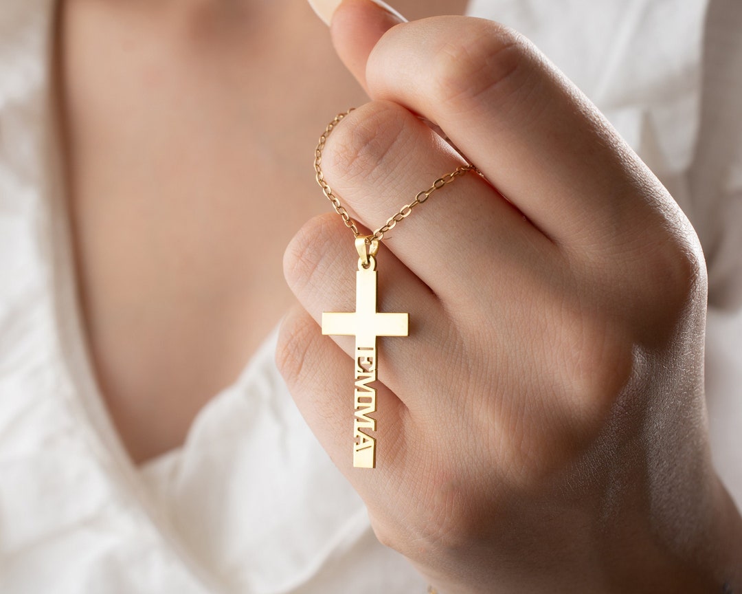Custom Cross Necklace Sterling Silver , Communion Necklace , Personalized Religious Charm ...