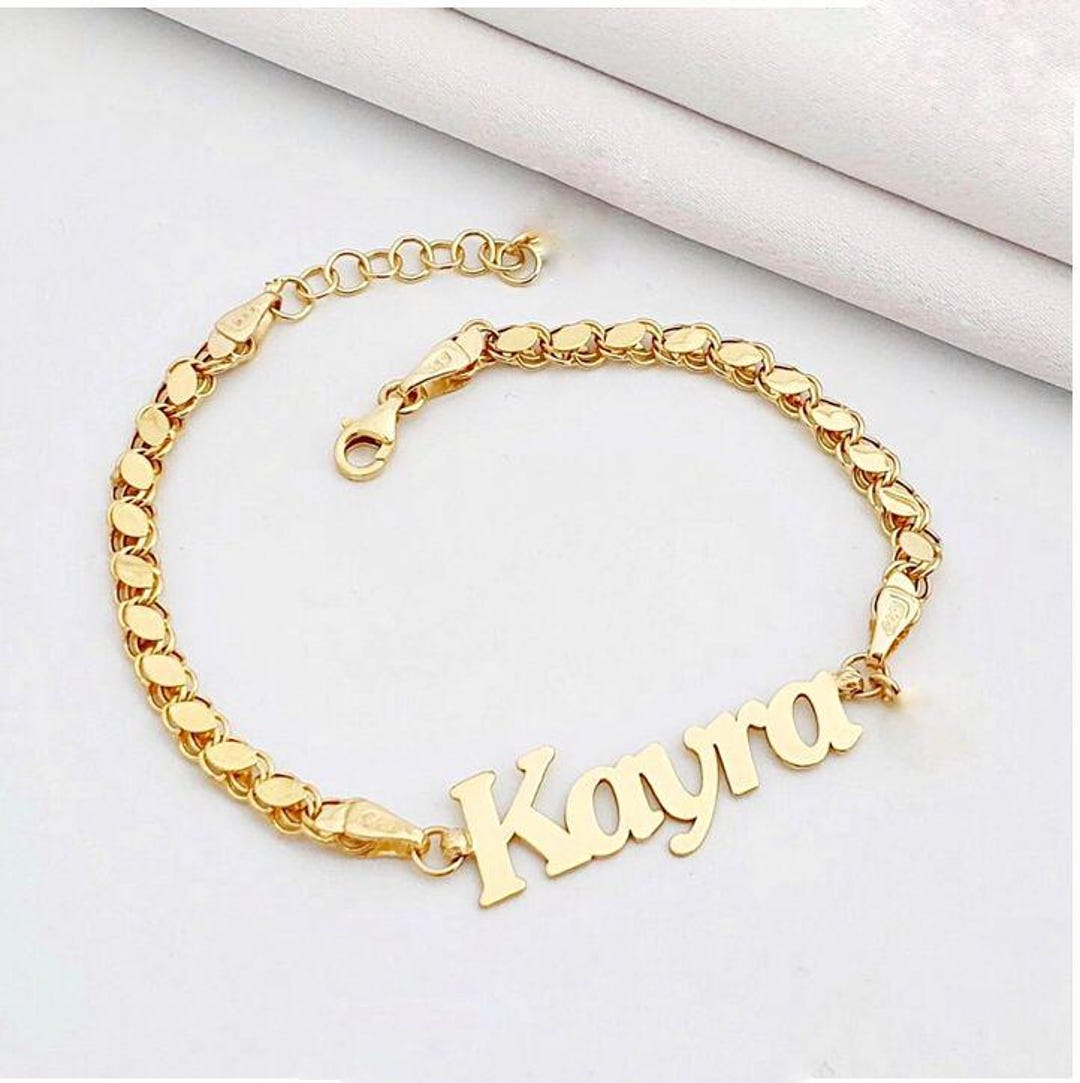 14K Solid Gold Baby Name Bracelet: Personalized Thick Chain - Etsy