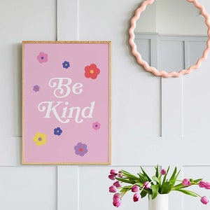 Be Kind Print | Digital Art Download | Pink Retro Kindness Printable ...