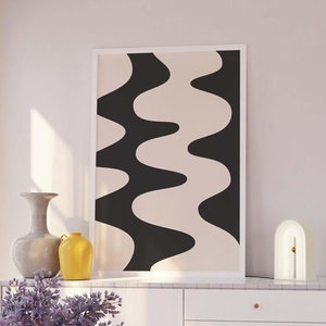 Black Abstract Print | Digital Art Download | Trendy Neutral 70s Retro ...