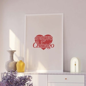 I Love Chicago Print | Digital Art Download | Retro Red Heart Print ...