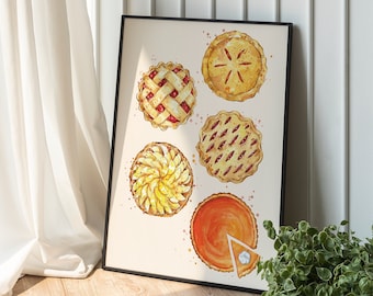 Apple Pie Poster, Food Art Print, Thanksgiving Decor, Pies Wall Art ...