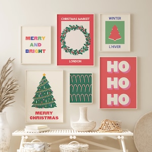 Set of 6 Christmas Gallery Wall Digital Art Download Colorful Christmas ...