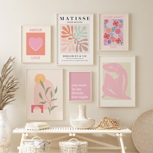 Set of 6 Pink Print Gallery Wall Digital Art Download Boho - Etsy