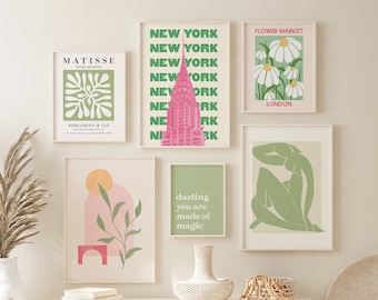 Set of 6 Pink Print Gallery Wall Digital Art Download Boho | Etsy