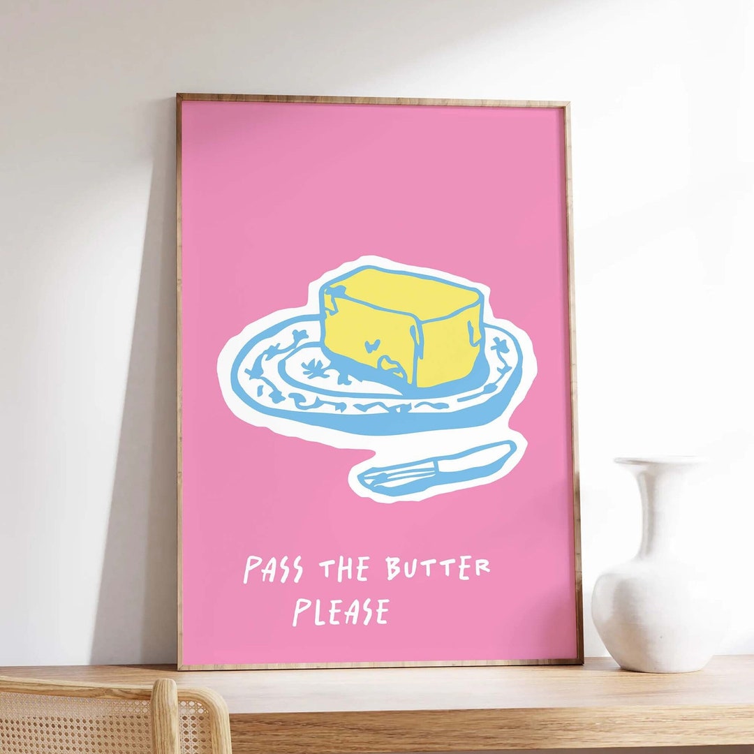 Pass the Butter Print | Digital Art Download | Pink Kitchen Decor ...