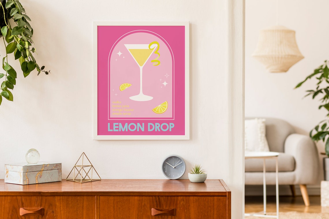 Lemon Drop Martini Cocktail Print Digital Art Download | Etsy