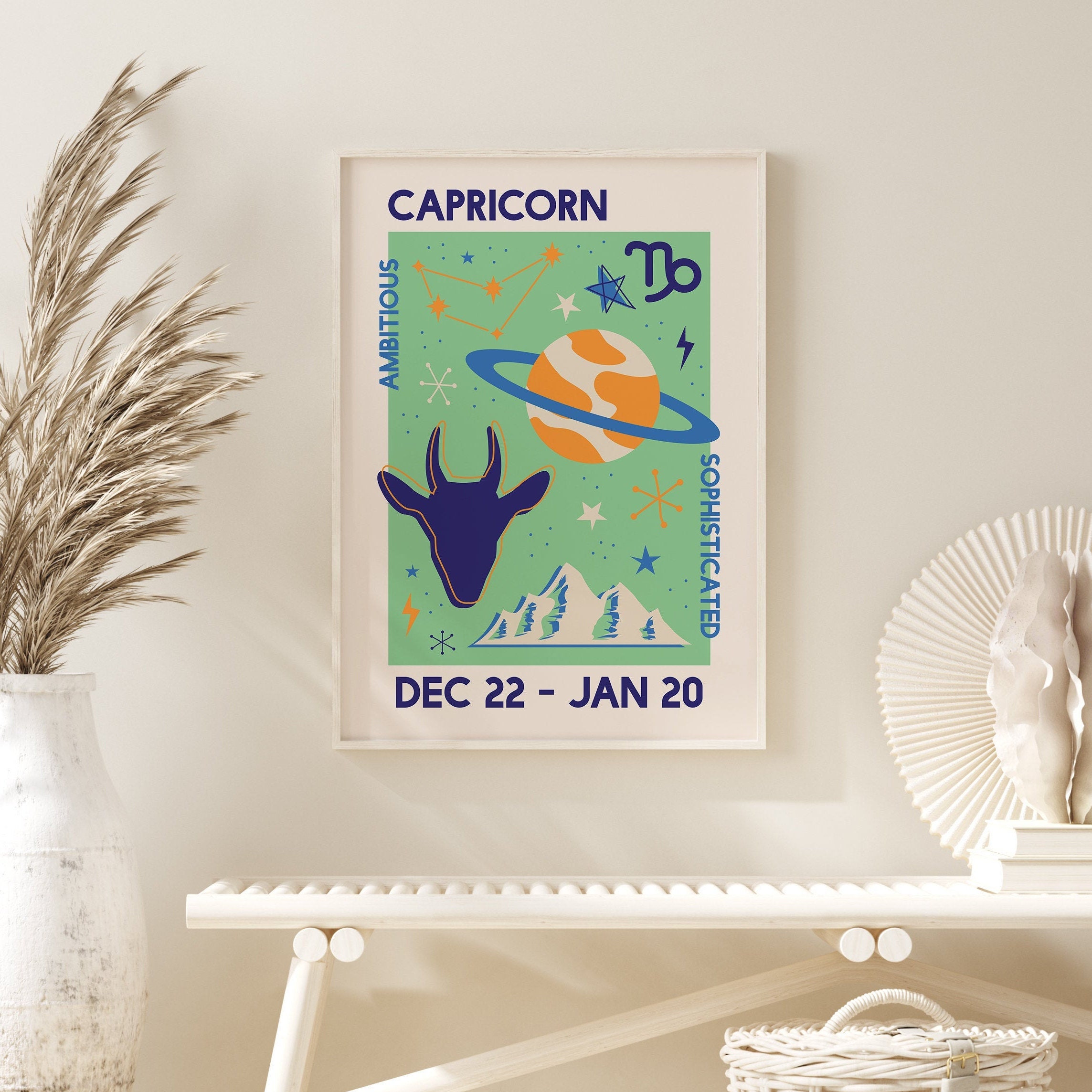 Capricorn Zodiac Print | Digital Art Download | Trendy Astrology Poster ...