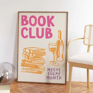 Book Club Print, Digital Art Download, Cute Book Club Decor, Trendy ...