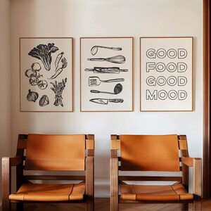 Cute Kitchen Prints, Digital Art Download, Set of 3, Kitchen Decor ...