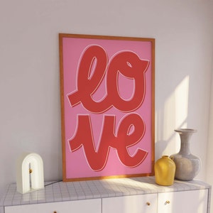 Love Print | Digital Art Download | Valentine's Day Decor | Pink Red ...