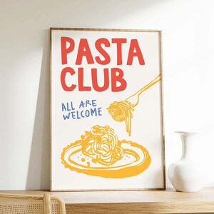Pasta Club Print, Digital Art Download, Cute Kitchen Decor, Pasta Art ...