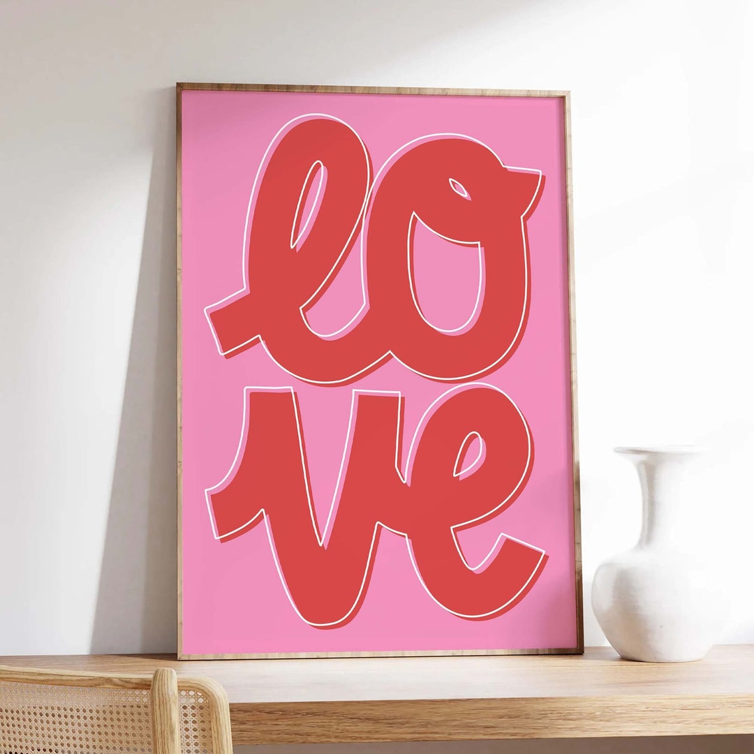 Love Print | Digital Art Download | Valentine's Day Decor | Pink Red ...