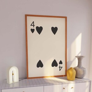 4 of Hearts Print | Digital Art Download | Cute Black Card Print ...