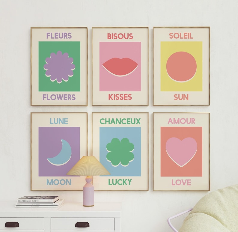 Set of 6 Bisous Kisses Print | Digital Art Download | Cute Colorful ...