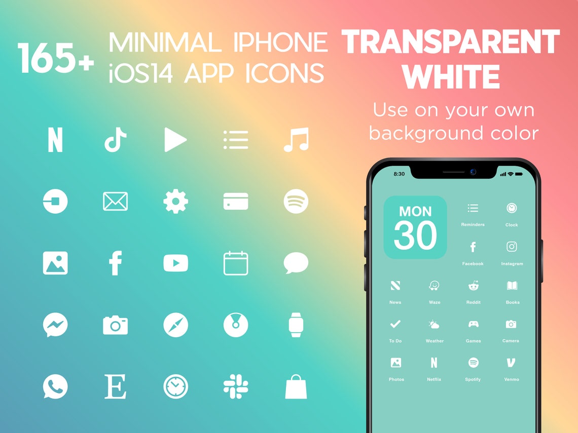 IOS Transparent White App Icons 165 Clear Background | Etsy
