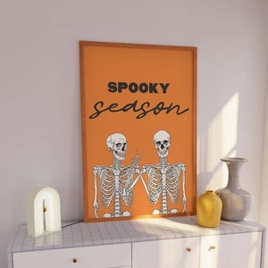 Spooky Season Skeleton Print | Digital Art Download | Cute Orange ...
