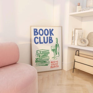 Book Club Print, Digital Art Download, Cute Book Club Decor, Trendy ...