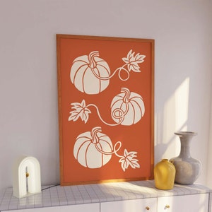 Cute Pumpkins Print, Digital Art Download, Autumn Wall Decor ...