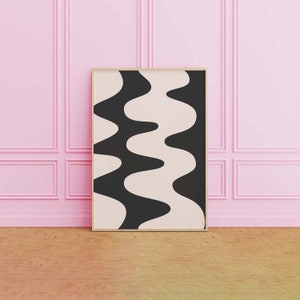 Black Abstract Print | Digital Art Download | Trendy Neutral 70s Retro ...