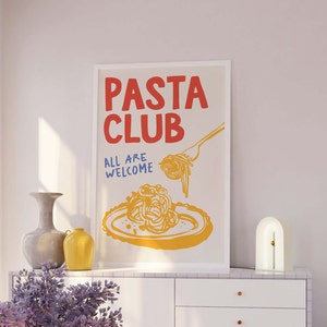 Pasta Club Print, Digital Art Download, Cute Kitchen Decor, Pasta Art ...