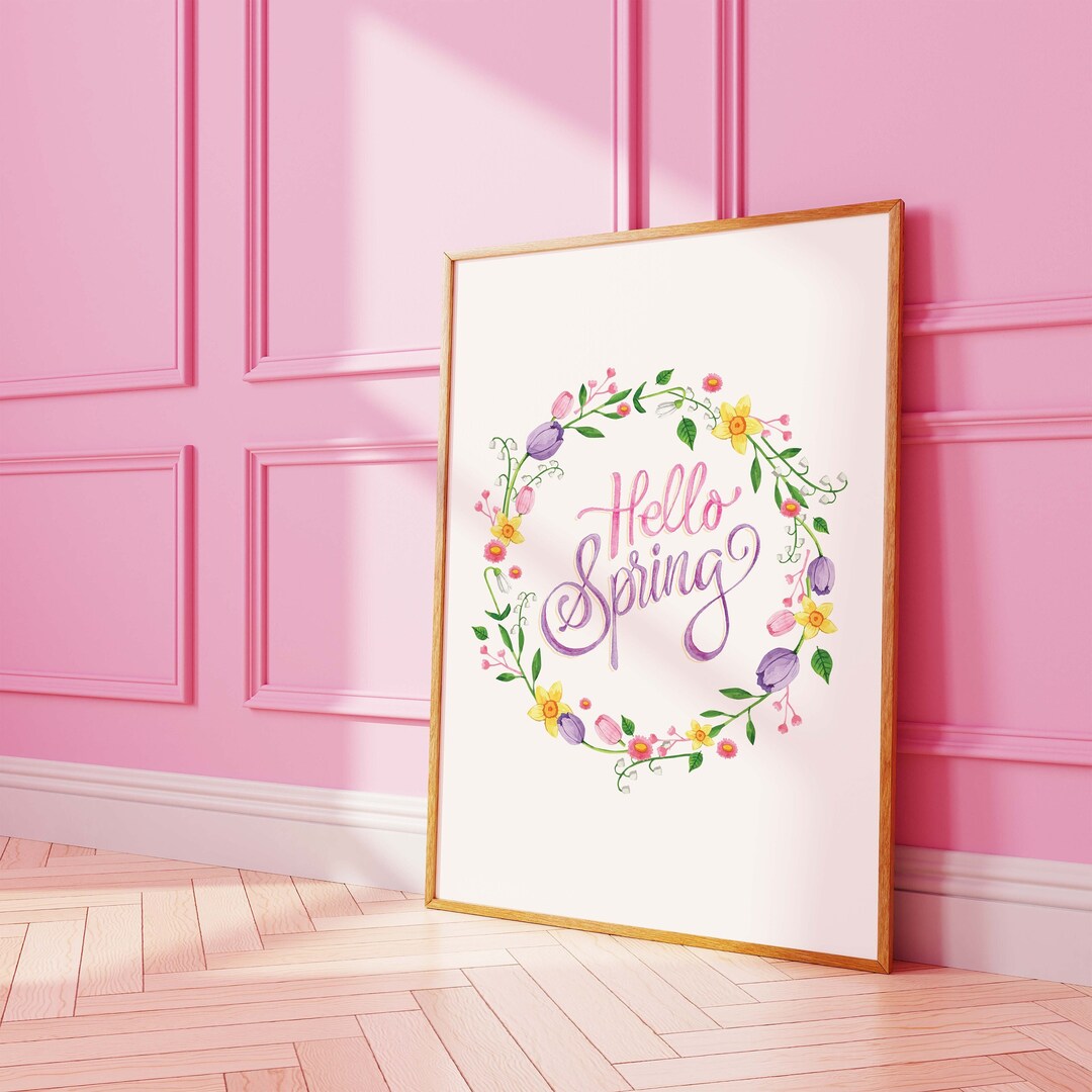 Hello Spring Print | Digital Art Download | Cute Floral Art Print ...