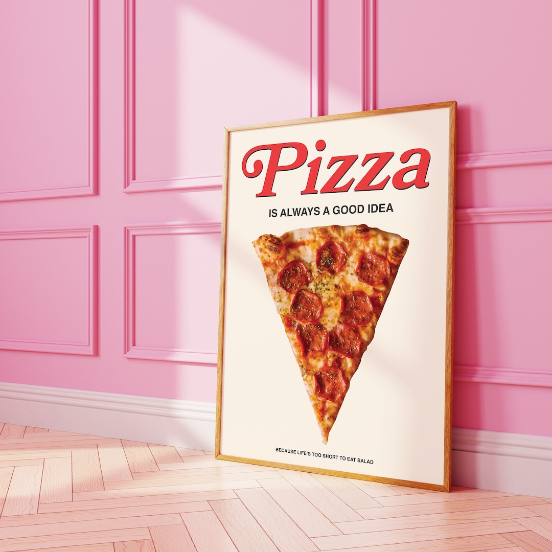 Pizza Print, Digital Art Download, Red Kitchen Decor, Retro Pizza ...