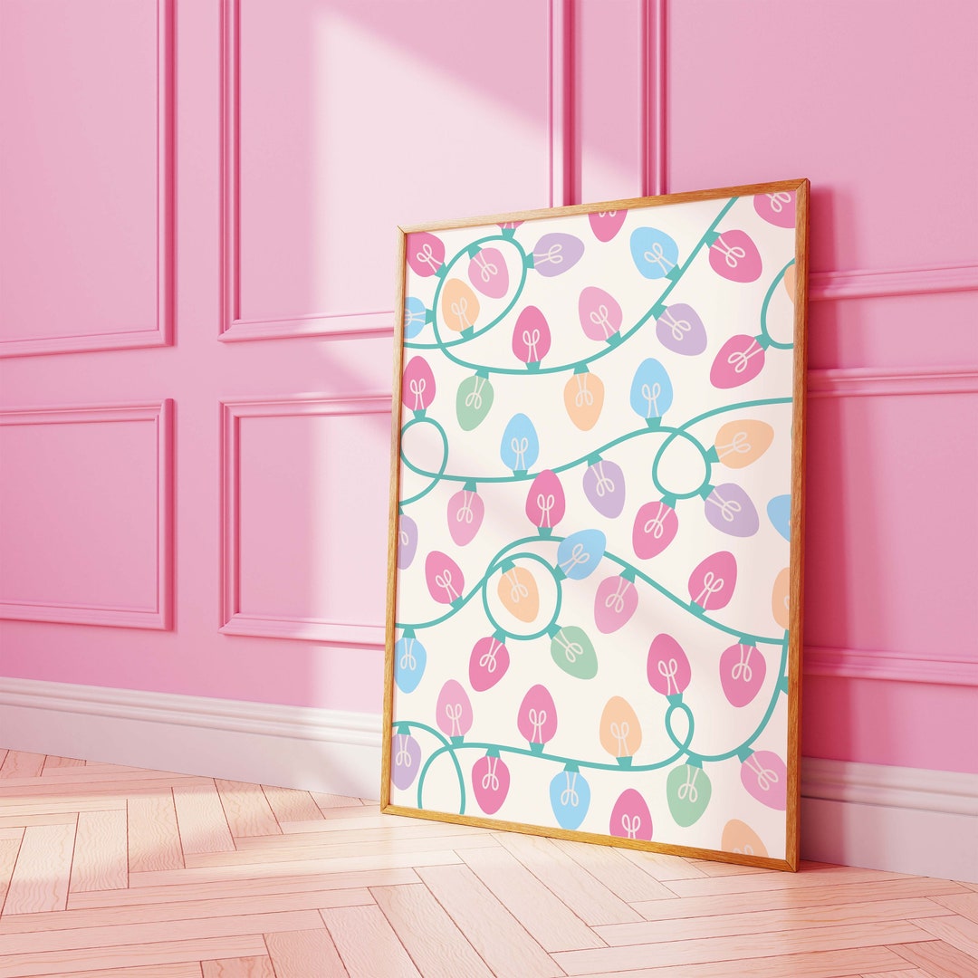 Pastel Christmas Lights Print | Digital Art Download | Cute Pink ...
