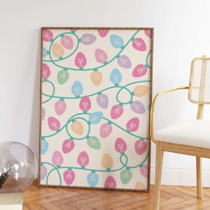 Pastel Christmas Lights Print | Digital Art Download | Cute Pink ...