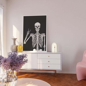 Skeleton Print | Digital Art Download | Cute Black Halloween Wall Decor ...