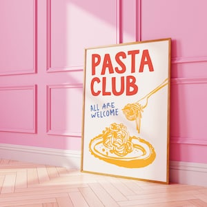 Pasta Club Print, Digital Art Download, Cute Kitchen Decor, Pasta Art ...