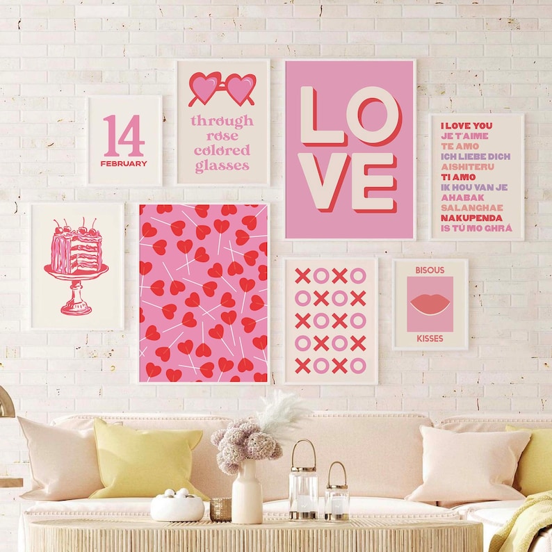 Valentine's Day Gallery Wall, Digital Art Download, 10 Printables, Cute ...