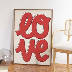 Love Print | Digital Art Download | Valentine's Day Decor | Red Wall ...