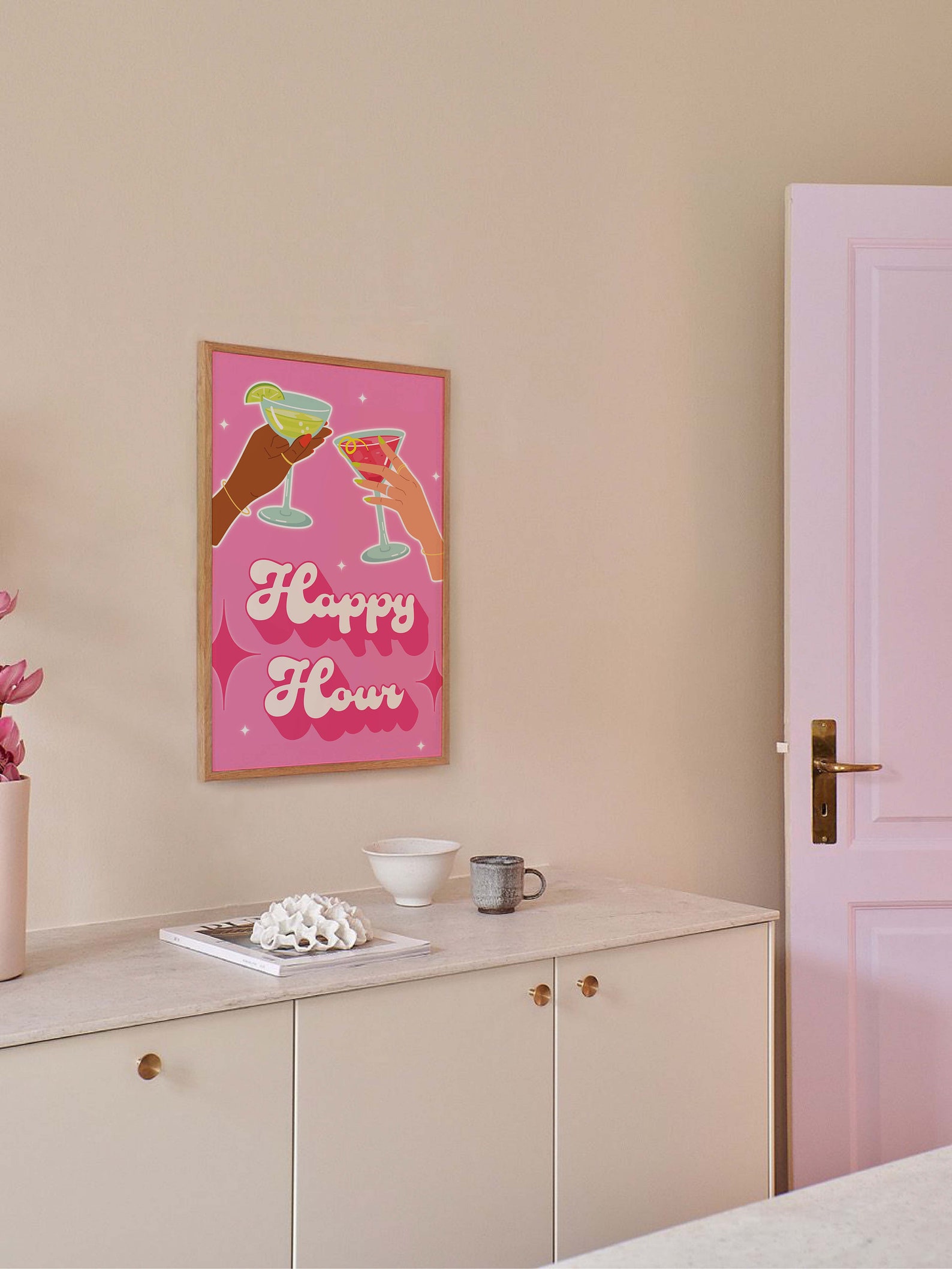 Happy Hour Print Digital Art Download Cute Pink Y2K Bar - Etsy