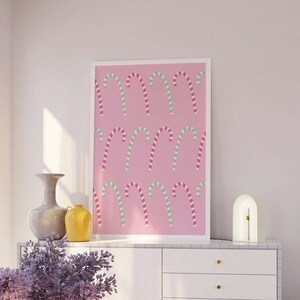 Pastel Candy Cane Print, Digital Art Download, Trendy Pink Christmas ...