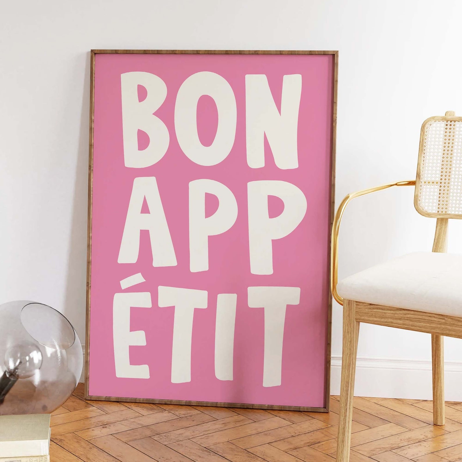 Bon Appétit Print | Digital Art Download | Pink Kitchen Decor | Foodie ...