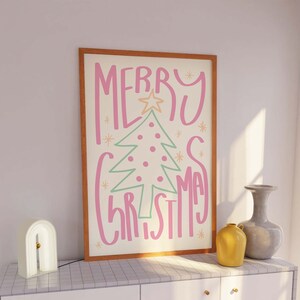 Pastel Merry Christmas Print | Digital Art Download | Cute Pink ...