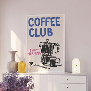 Coffee Club Print, Digital Art Download, Cute Coffee Bar Decor, Trendy ...