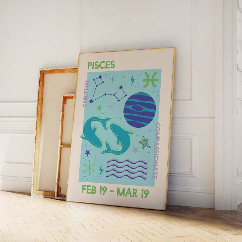 Pisces Zodiac Print , Digital Art Download, Trendy Astrology Poster ...
