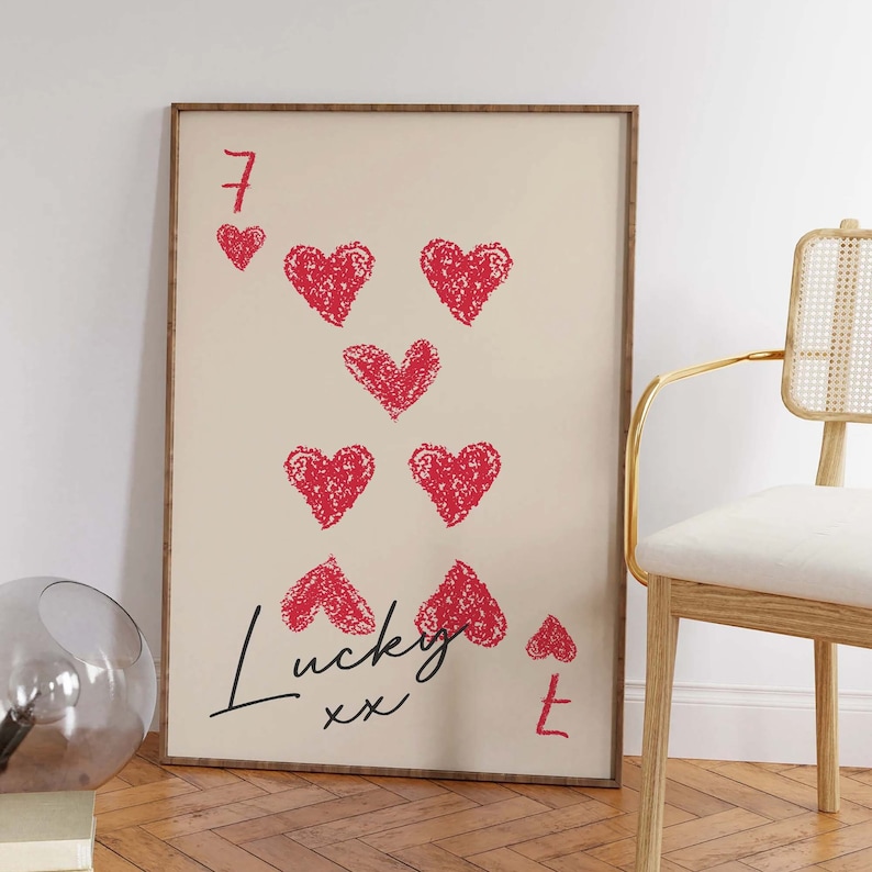 7 of Hearts Print | Digital Art Download | Cute Red Card Print | Retro ...