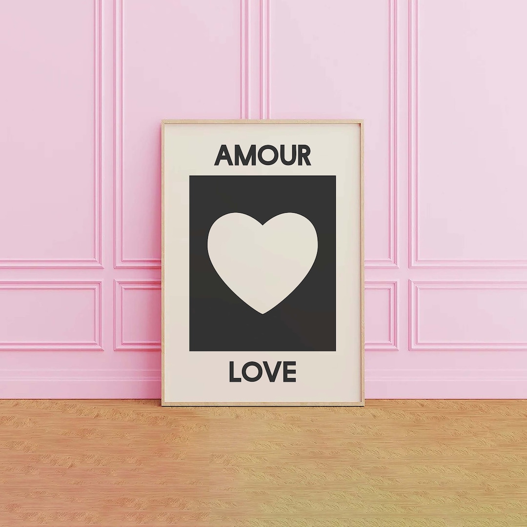 Amour Love Print | Digital Art Download | Black Heart Printable Wall ...