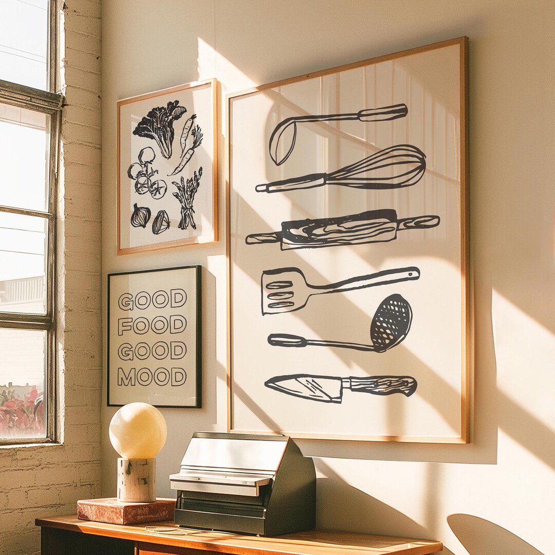 Cute Kitchen Prints, Digital Art Download, Set of 3, Kitchen Decor ...