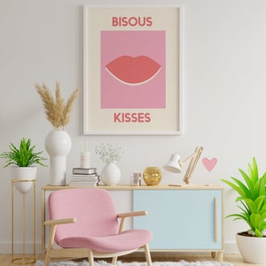 Bisous Kisses Print Digital Art Download Red Kiss | Etsy