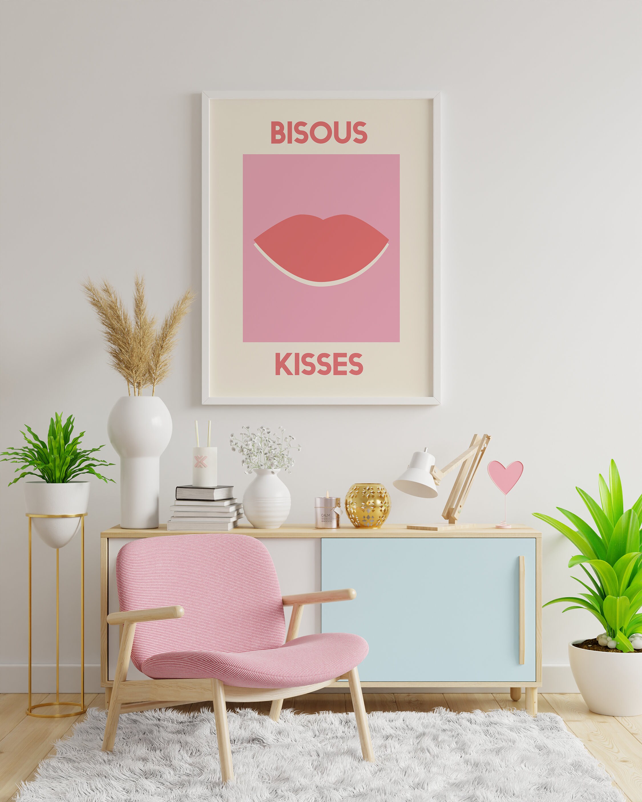 Bisous Kisses Print Digital Art Download Red Kiss | Etsy